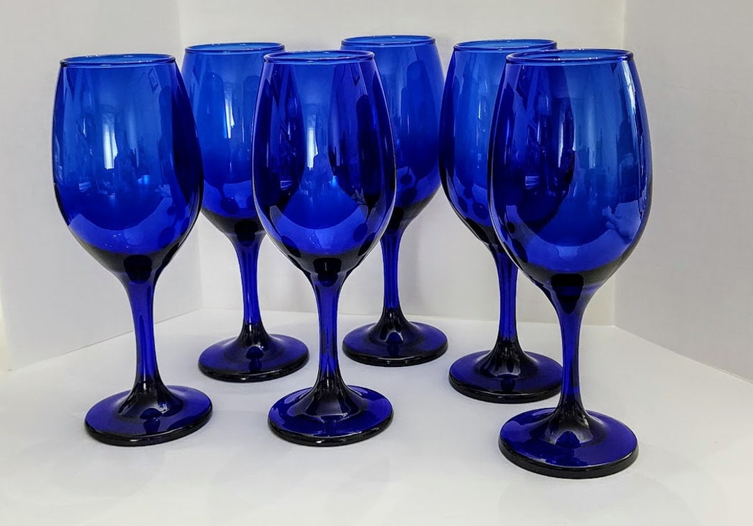 Cobalt Blue Stemware, Set of 6 Tall Water Goblets - Etsy