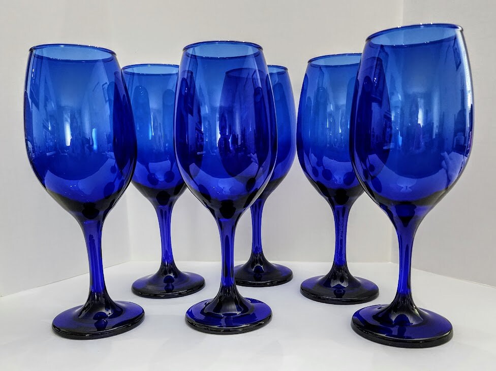 Cobalt Blue Stemware, Set of 6 Tall Water Goblets - Etsy