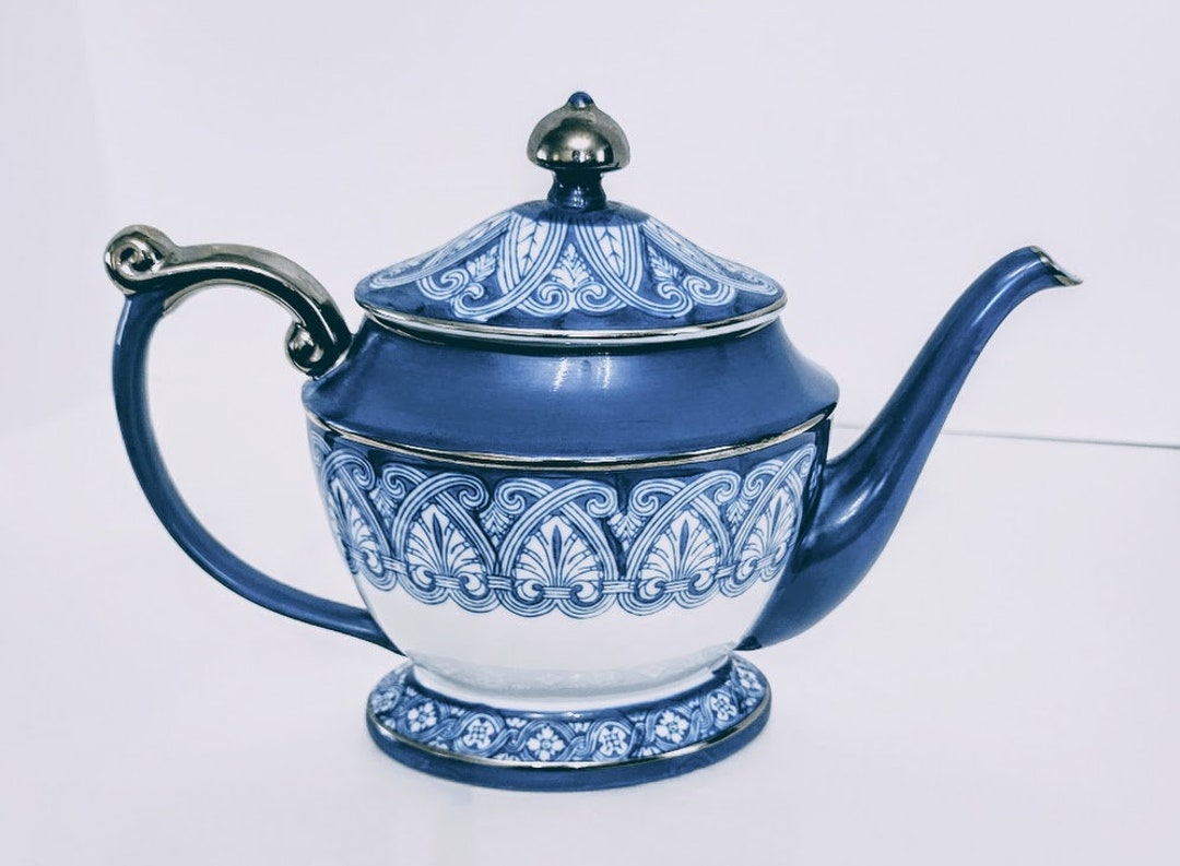 Blue and White Oval Teapot - Etsy