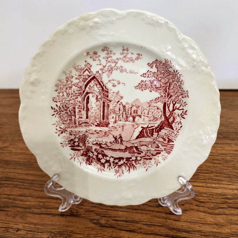 Red Transferware Plates - Etsy