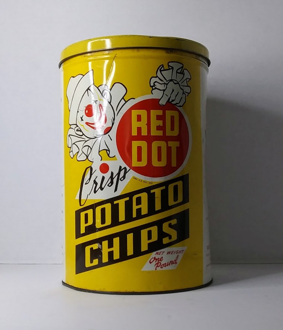1950's Red Dot Potato Chip Tin Canister With Original Lid, Good Vintage ...