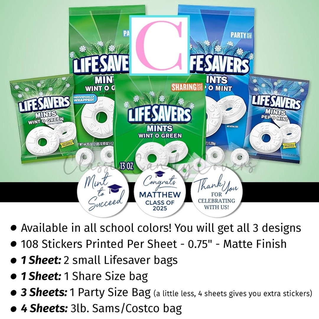 Mint to Succeed Graduation Candy Stickers for Lifesavers® (108 ...