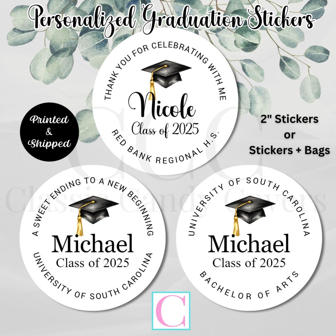 Graduation Favor Stickers + Bags, DIY Grad Thank You Party Favor Treat ...