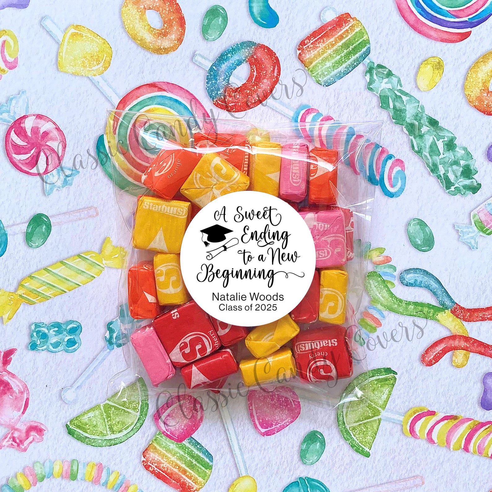 Graduation A Sweet Ending to a New Beginning Stickers + Bags, DIY Grad ...
