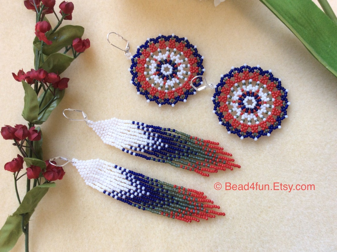 Seed Beaded Earring SET Both Fringe and Circular Geometric Earrings You ...