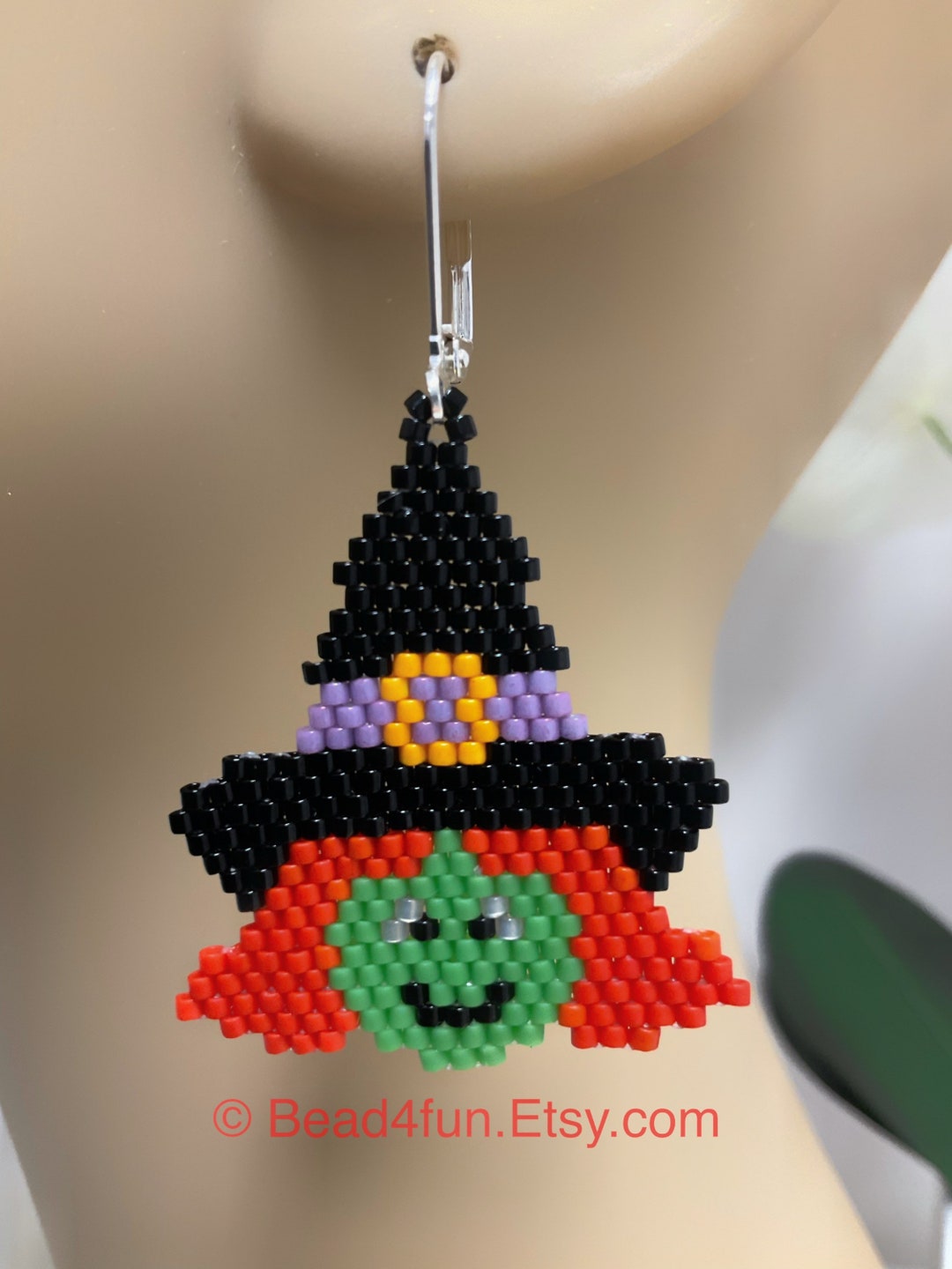 Witch Beaded Halloween Earrings, Spooky, Treat-or Treating, Halloween ...