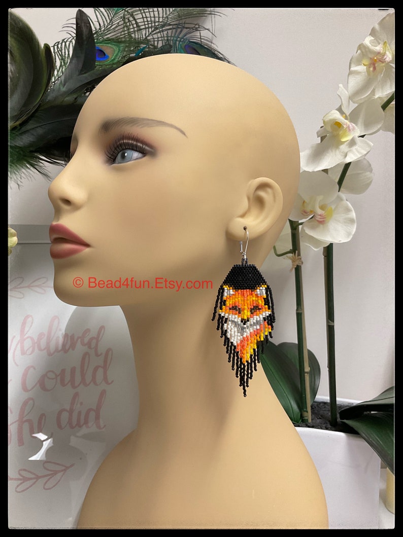 Red Fox Fringe Beaded Earrings Animal Jewelry Fox Earrings - Etsy
