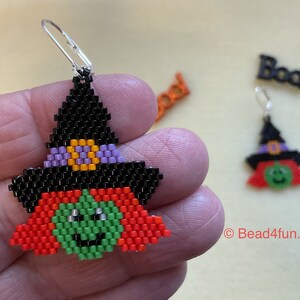 Witch Beaded Halloween Earrings, Spooky, Treat-or Treating, Halloween ...