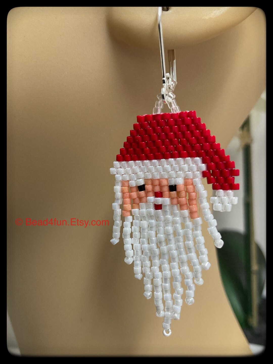 Santa Beaded Earrings Santa Claus Earrings Holiday Earrings Etsy