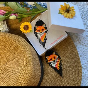 Red Fox Fringe Beaded Earrings, Animal Jewelry, Fox Earrings, Seed ...