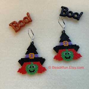 Witch Beaded Halloween Earrings, Spooky, Treat-or Treating, Halloween ...