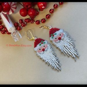 Santa Fringe Beaded Earrings Christmas Holiday Jewelry Santa Claus ...