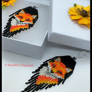 Red Fox Fringe Beaded Earrings, Animal Jewelry, Fox Earrings, Seed ...
