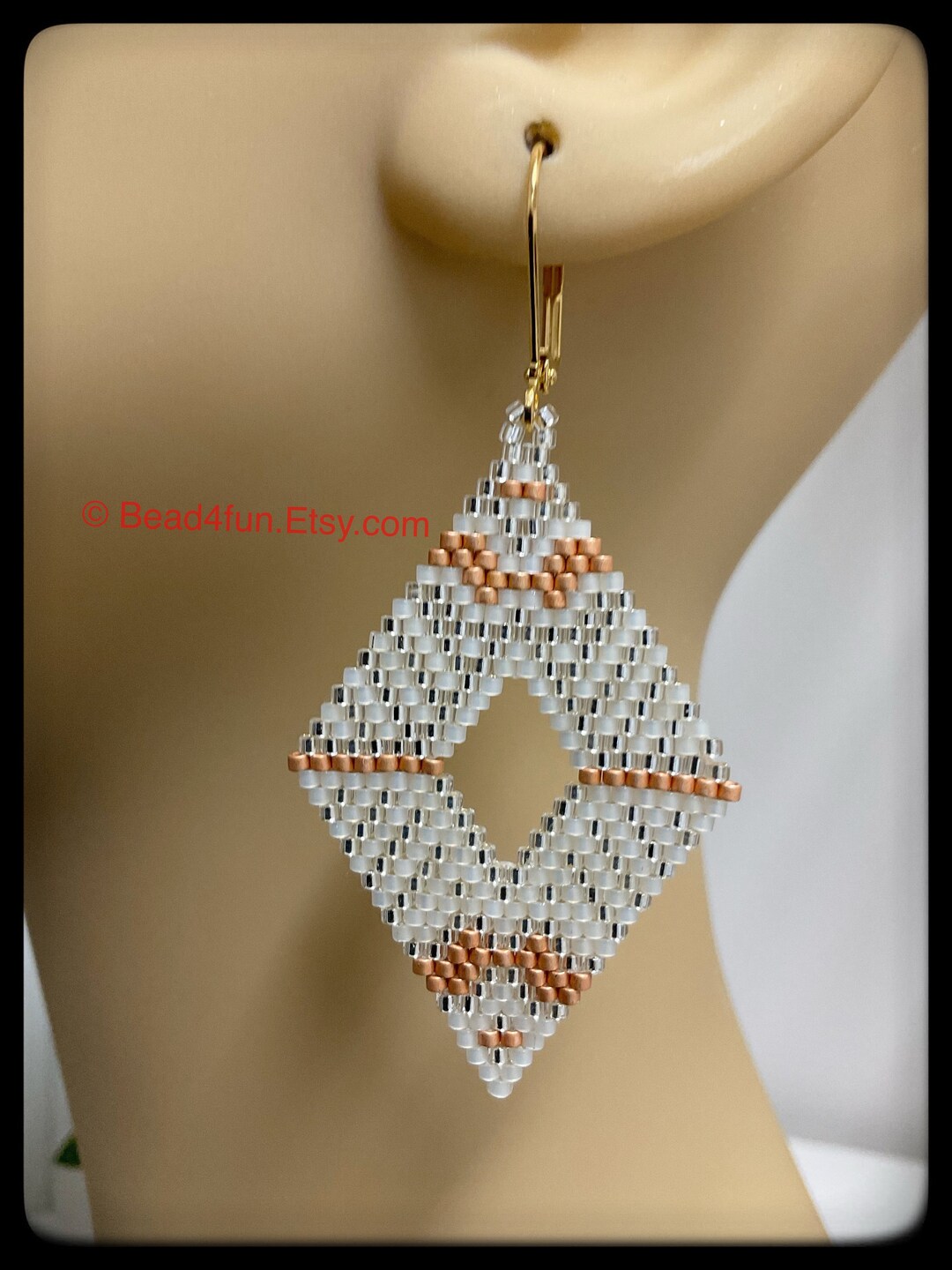 Art Deco-inspired Earring, Seed Beaded Diamond Shape Earrings, Classic ...