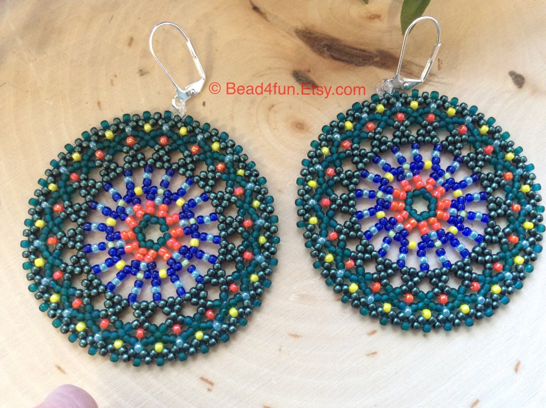 Colorful Seed Beaded Circle Earrings, Vibrant Bohemian Fashion, Peyote ...
