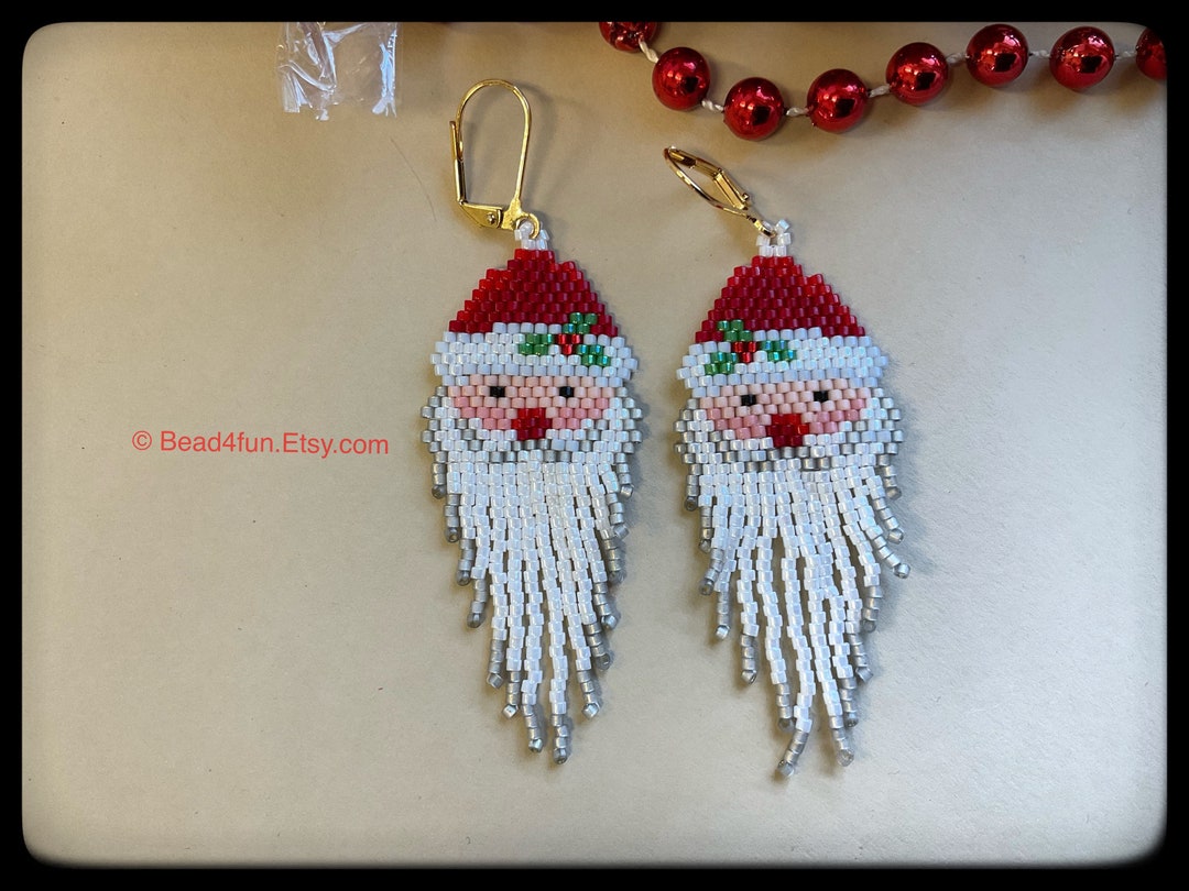 Santa Fringe Beaded Earrings Christmas Holiday Jewelry Santa Claus ...