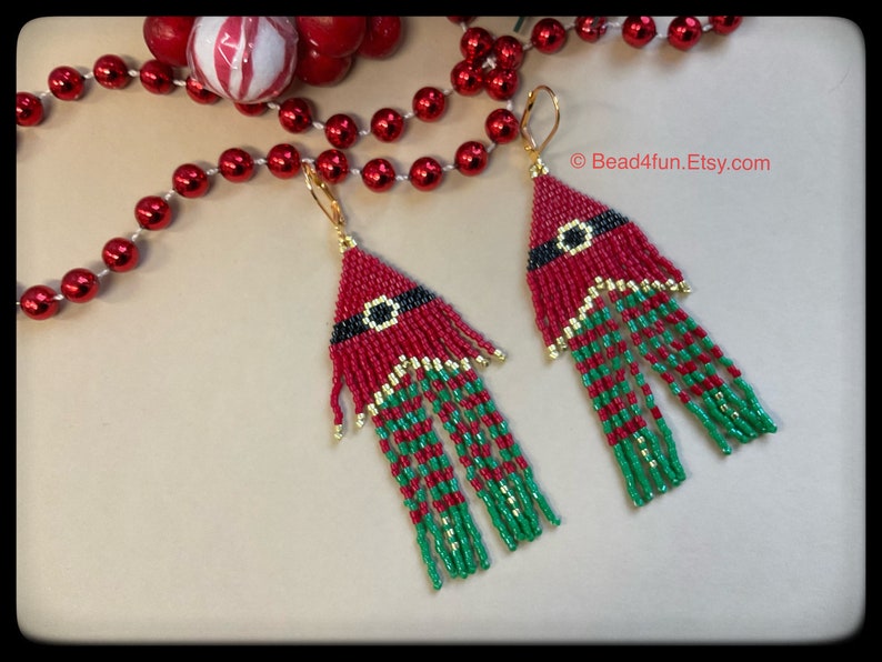 Elf Boot Beaded Fringe Earrings Elf Earrings Christmas - Etsy