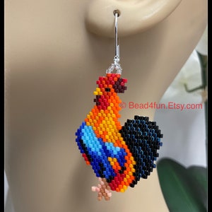Rooster Seed Beaded Earrings Farm Animals Art Rustic Country Charm ...