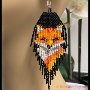 Red Fox Fringe Beaded Earrings, Animal Jewelry, Fox Earrings, Seed ...