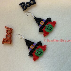 Witch Beaded Halloween Earrings, Spooky, Treat-or Treating, Halloween ...