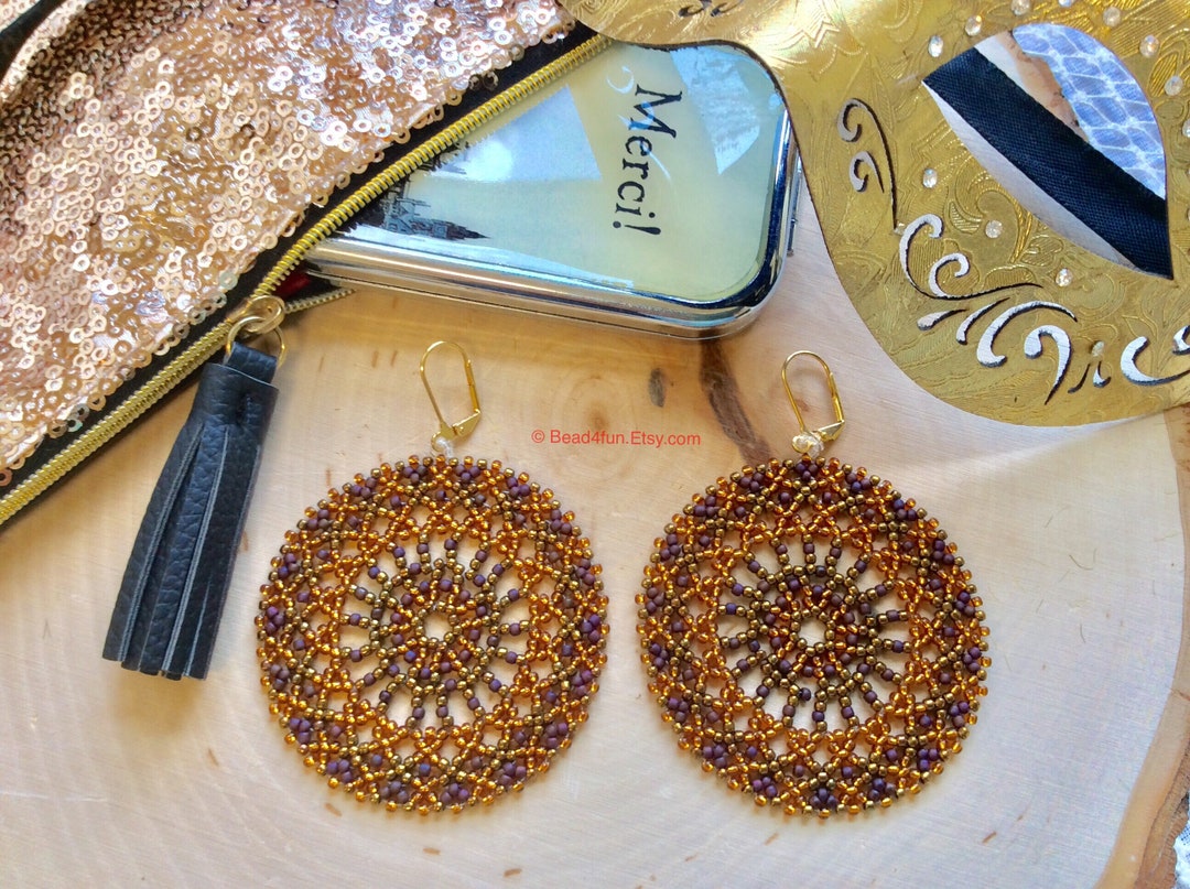 Seed Beaded Circle Earrings Boho Beadwork Earrings Western Boho Style Witchy Jewelry Geometric ...