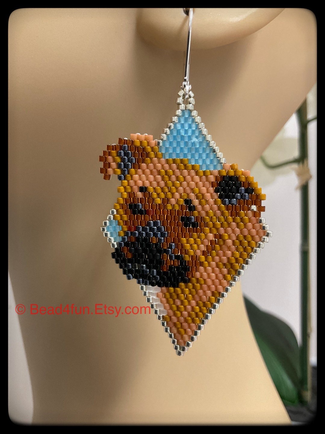 Boxer Dog Seed Bead Brick Stitch Earrings, Artisan Handcrafted Beadwork ...