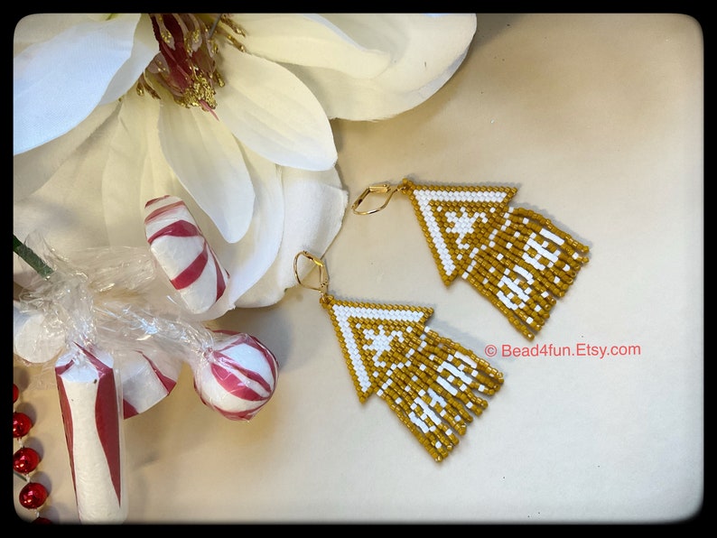 Gingerbread House Seed Bead Fringe Earrings - Brick Stitch Beadwork ...