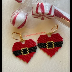 Santa Suit Heart Shape Seed Beaded Earring Festive Holiday Christmas ...