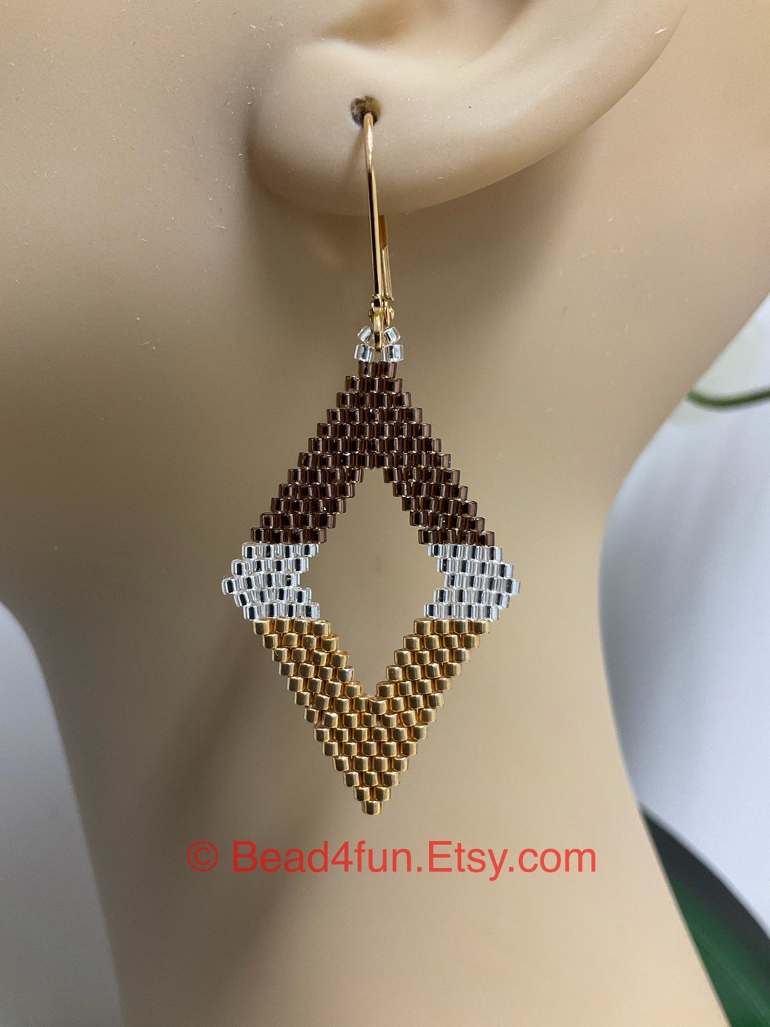 Boho Seed Bead Rhombus Geometric Diamond Shaped Rhombus Earrings ...