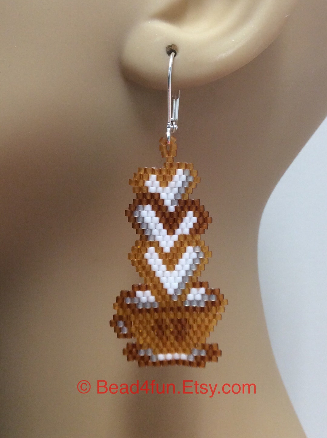 Seed Beaded Coffee Cup Earring, Brick Stitch Earrings, Coffee Cup ...
