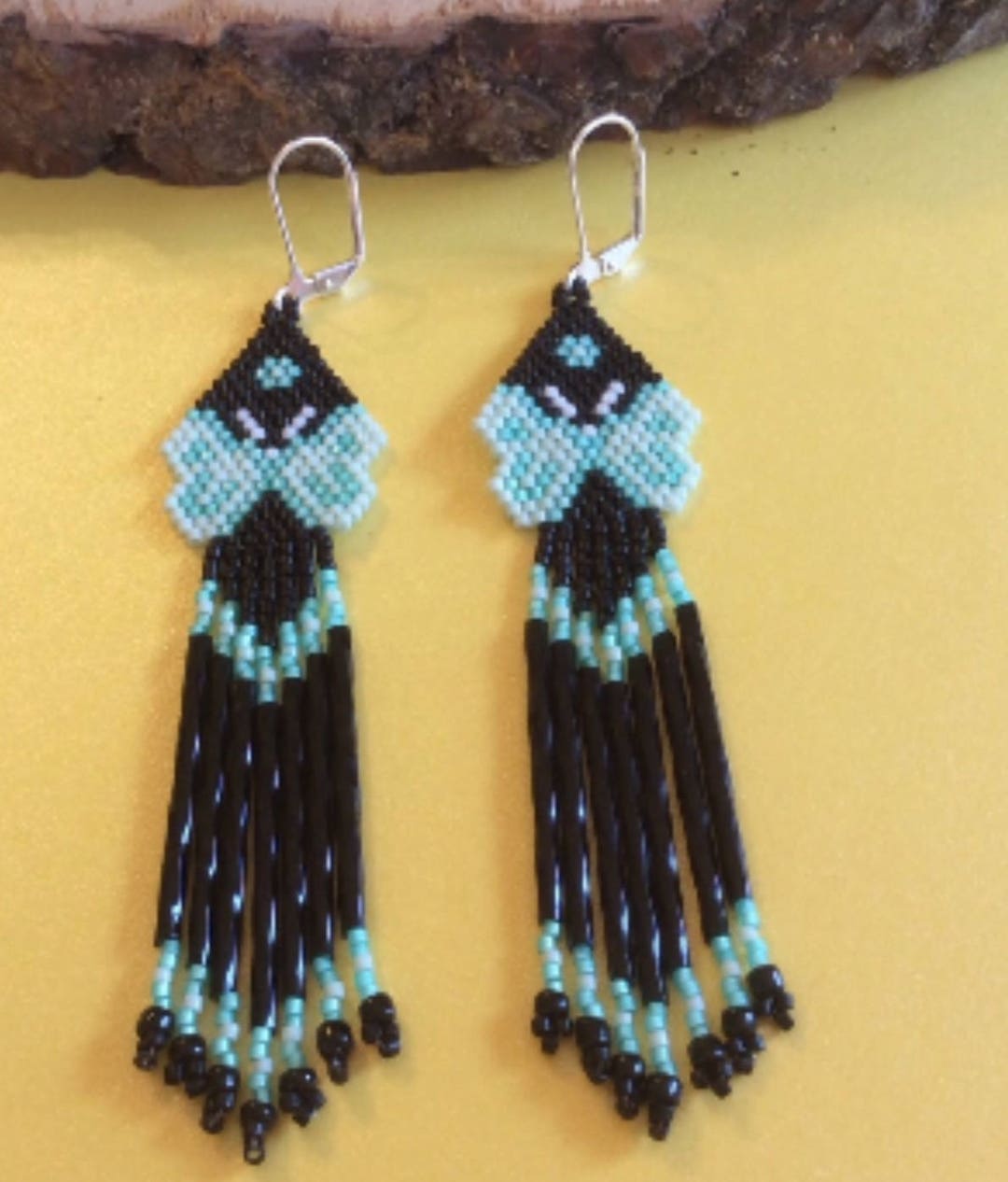 Seed Beaded Butterfly Fringe Earrings - Blue Butterfly Earrings - Brick ...