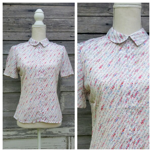 White Cotton Back Button Blouse - Etsy