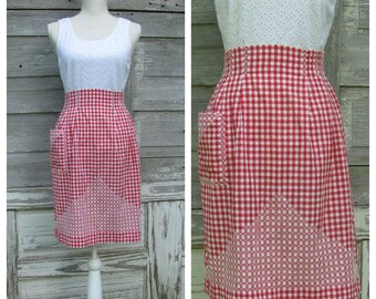 Red Gingham Apron - Etsy