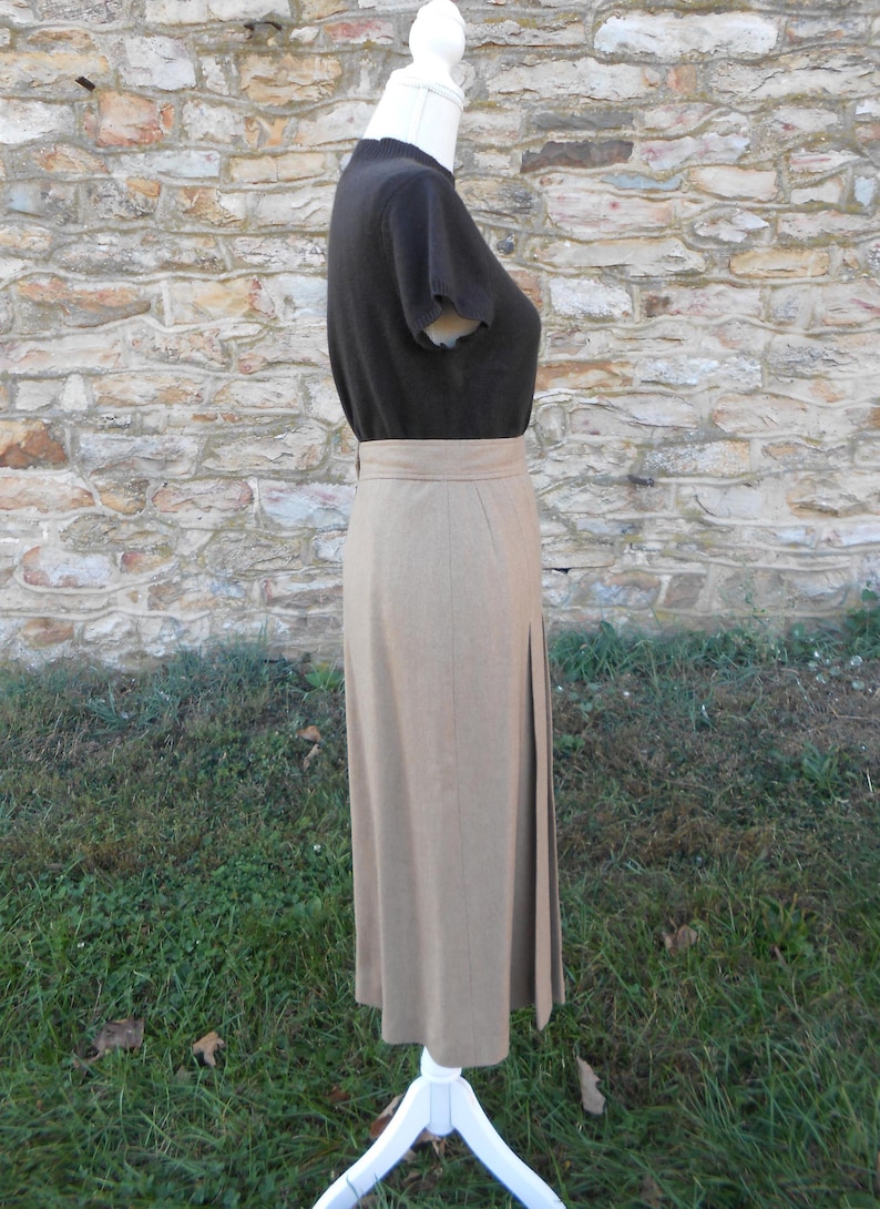 Vintage Wool Library Skirt/pleated Tan Brown Skirt/high Waisted Midi ...