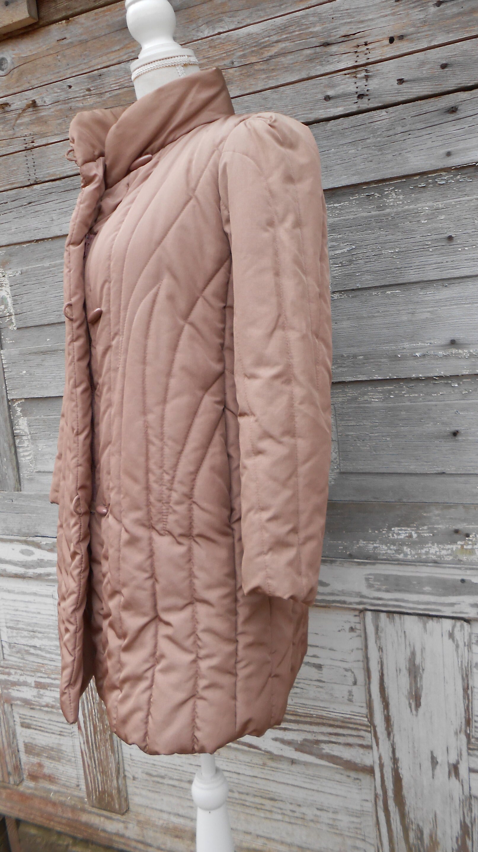 Vintage 80s Tan Puffer Coat/1980s Puffy Coat/winter All Weather Coat/size S - Etsy