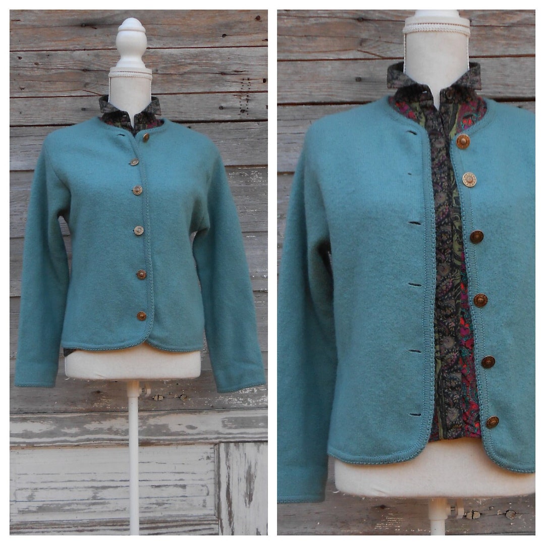 Vintage Seafoam Green Boiled Wool Cardigan Jacket/light Green Winter ...
