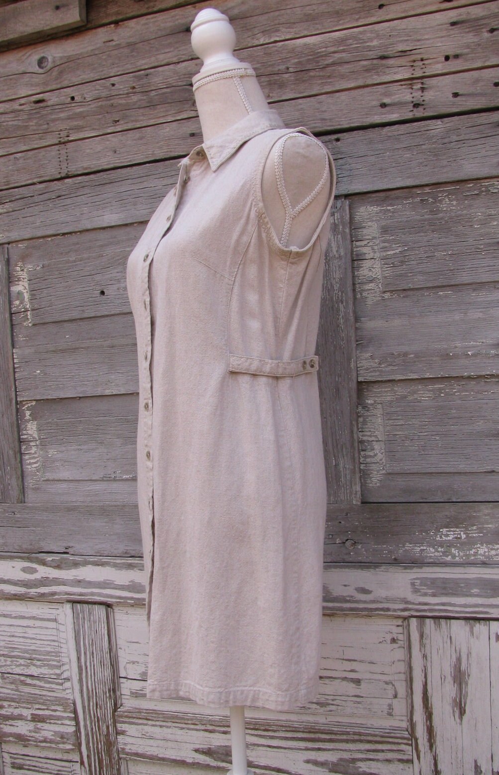 90s Linen Rayon Dress/beige Button Front Duster Dress/sleeveless ...