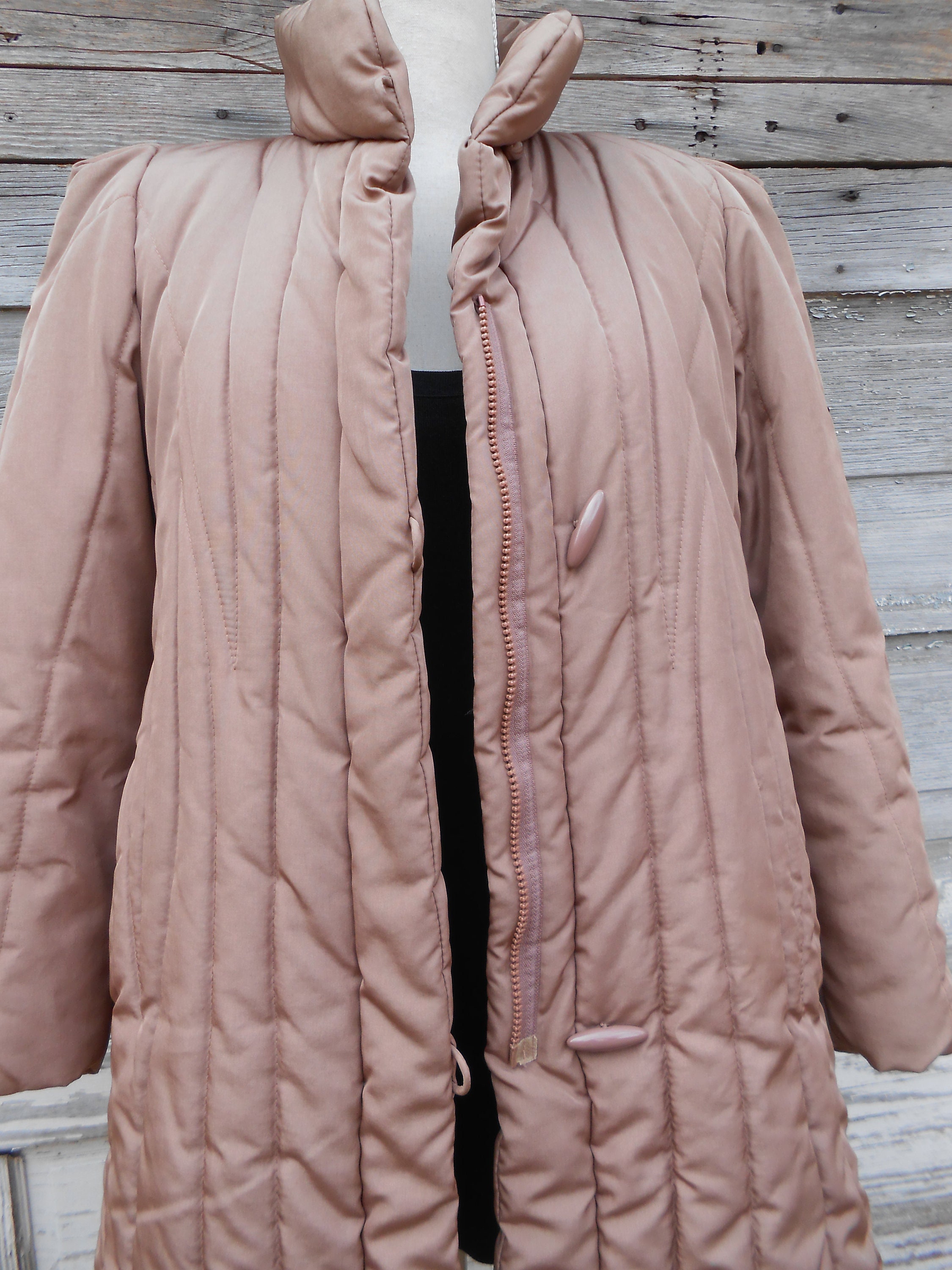 Vintage 80s Tan Puffer Coat/1980s Puffy Coat/winter All Weather Coat/size S - Etsy