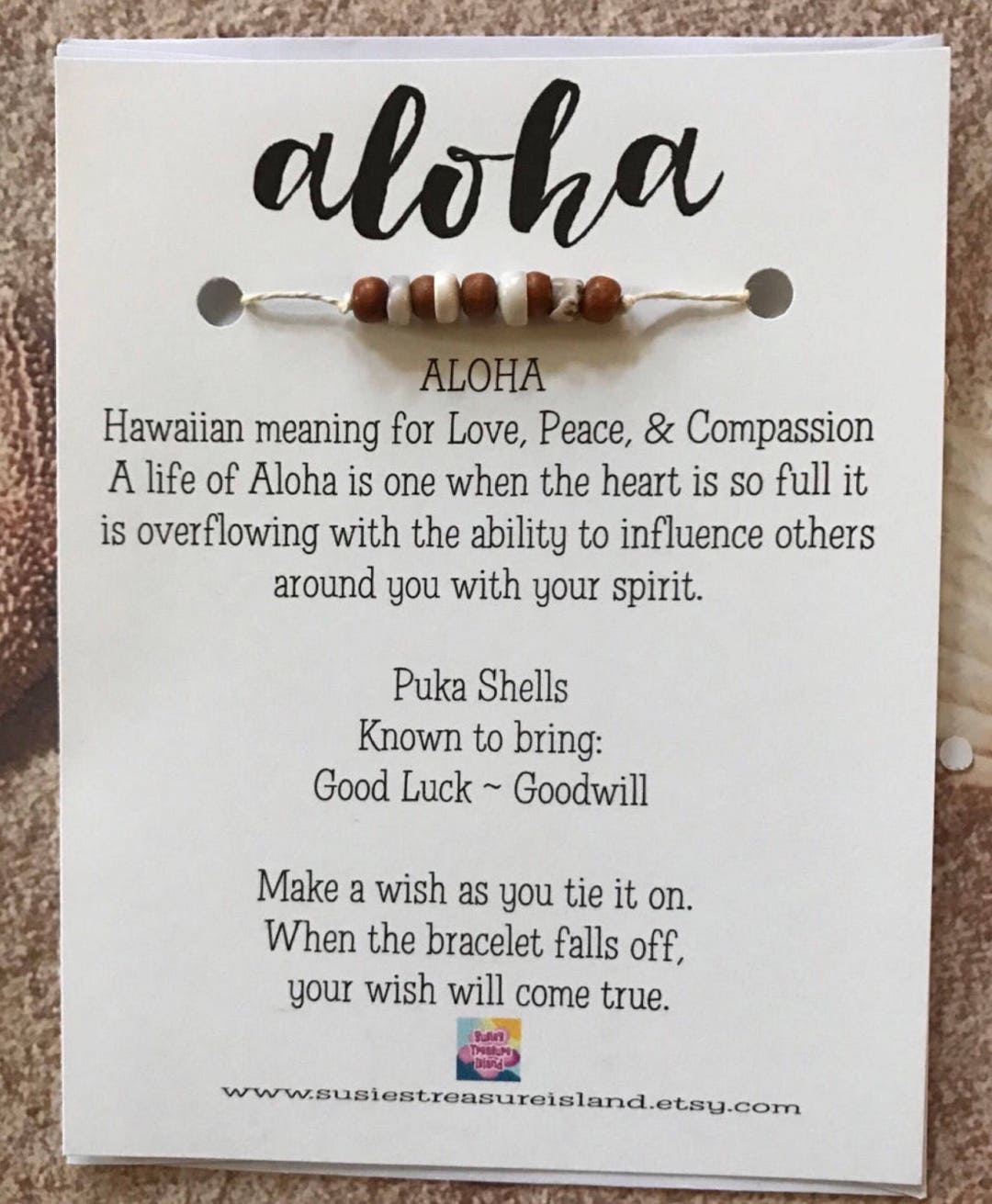 ALOHA Wish Bracelet Card • PUKA Shells • Make a Wish • Good Luck ...