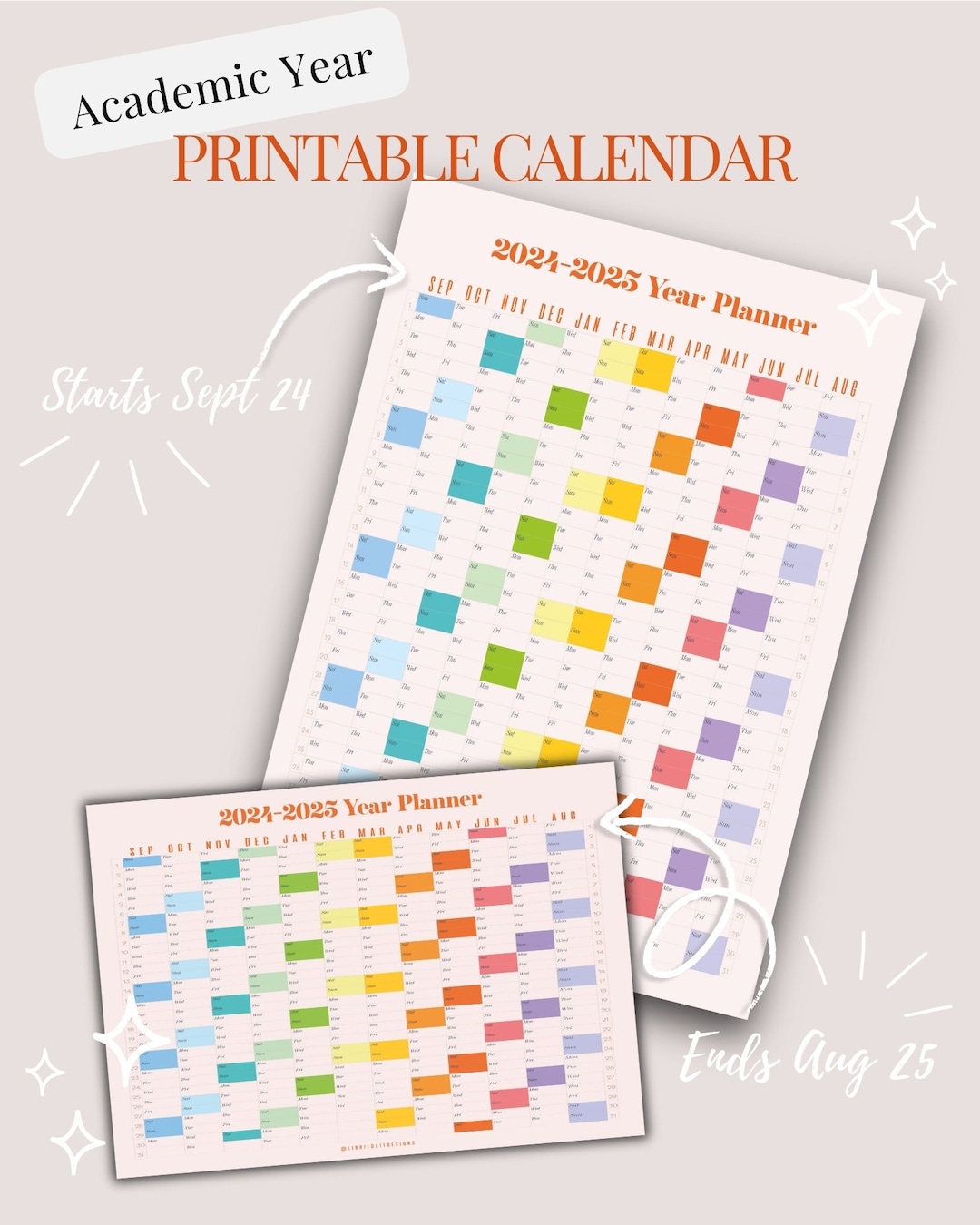 2024-2025 Academic Year Calendar | Instant Download | College ...
