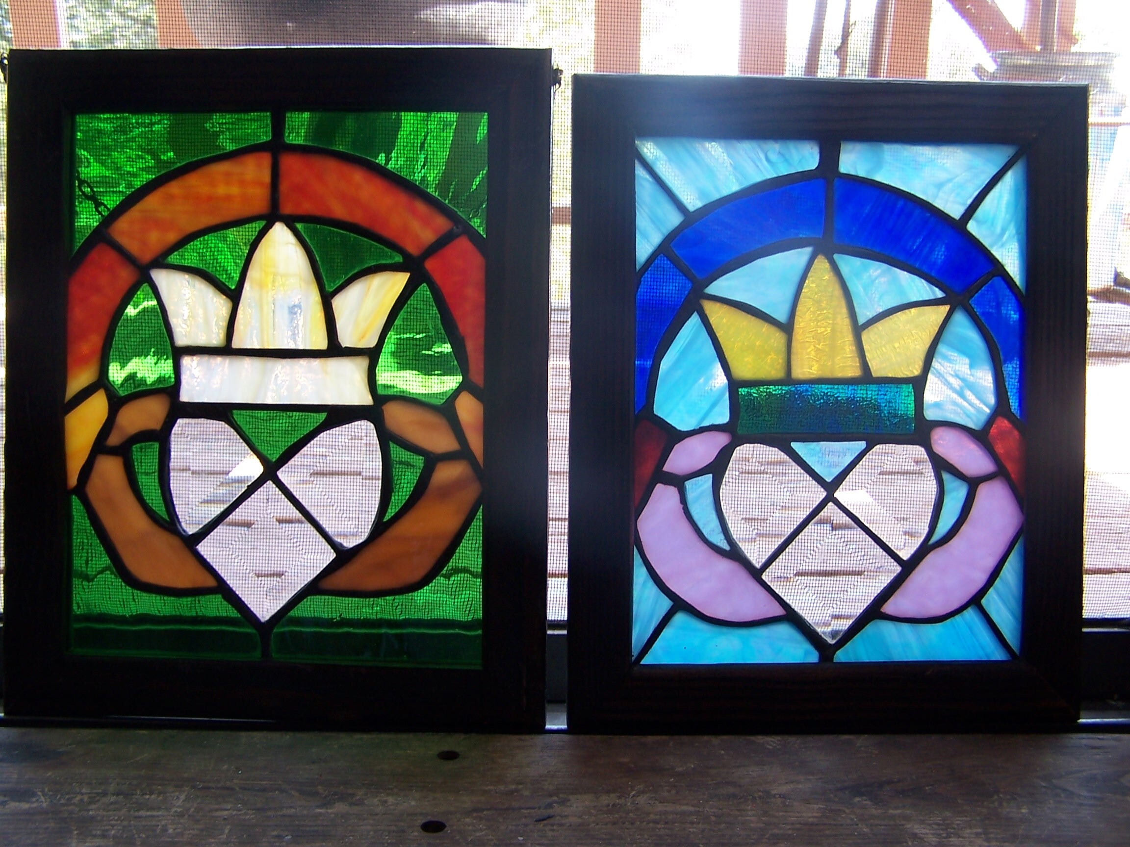 Celtic Claddagh Wood framed stained glass | Etsy