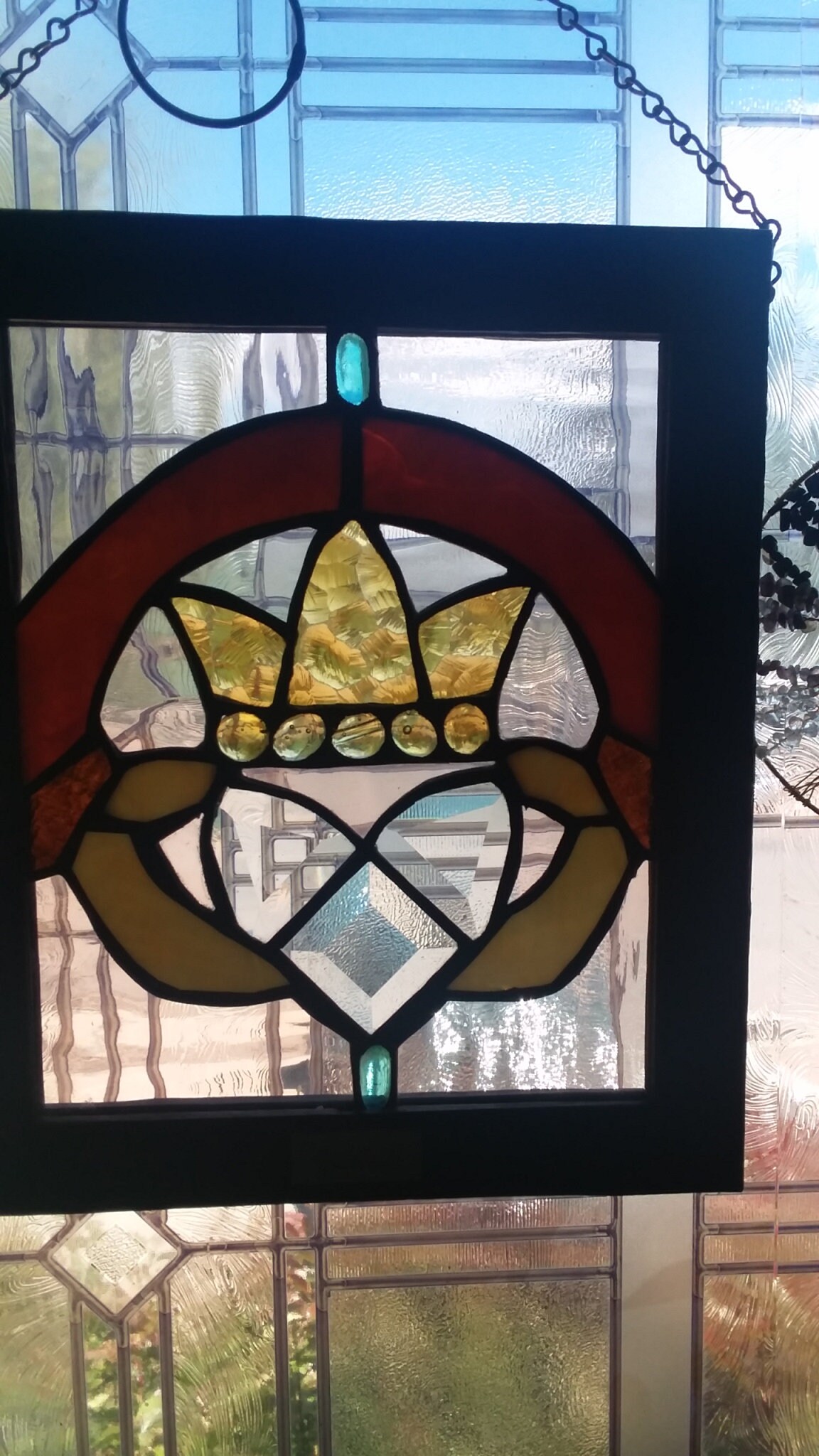 Celtic Claddagh Wood framed stained glass | Etsy