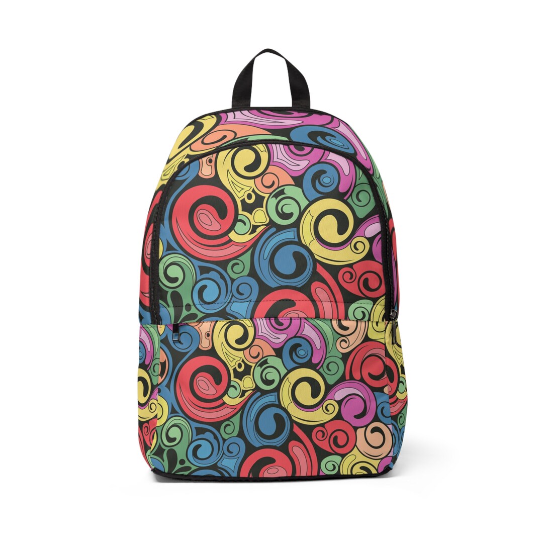 Bold Colorful Swirls Unisex Fabric Backpack, Unique Custom Overnight ...