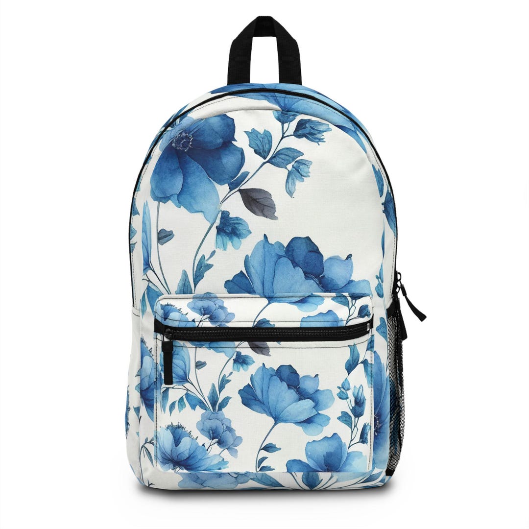 Unisex Blue Floral Backpack for Kids and Adults With Dragon Design - Etsy