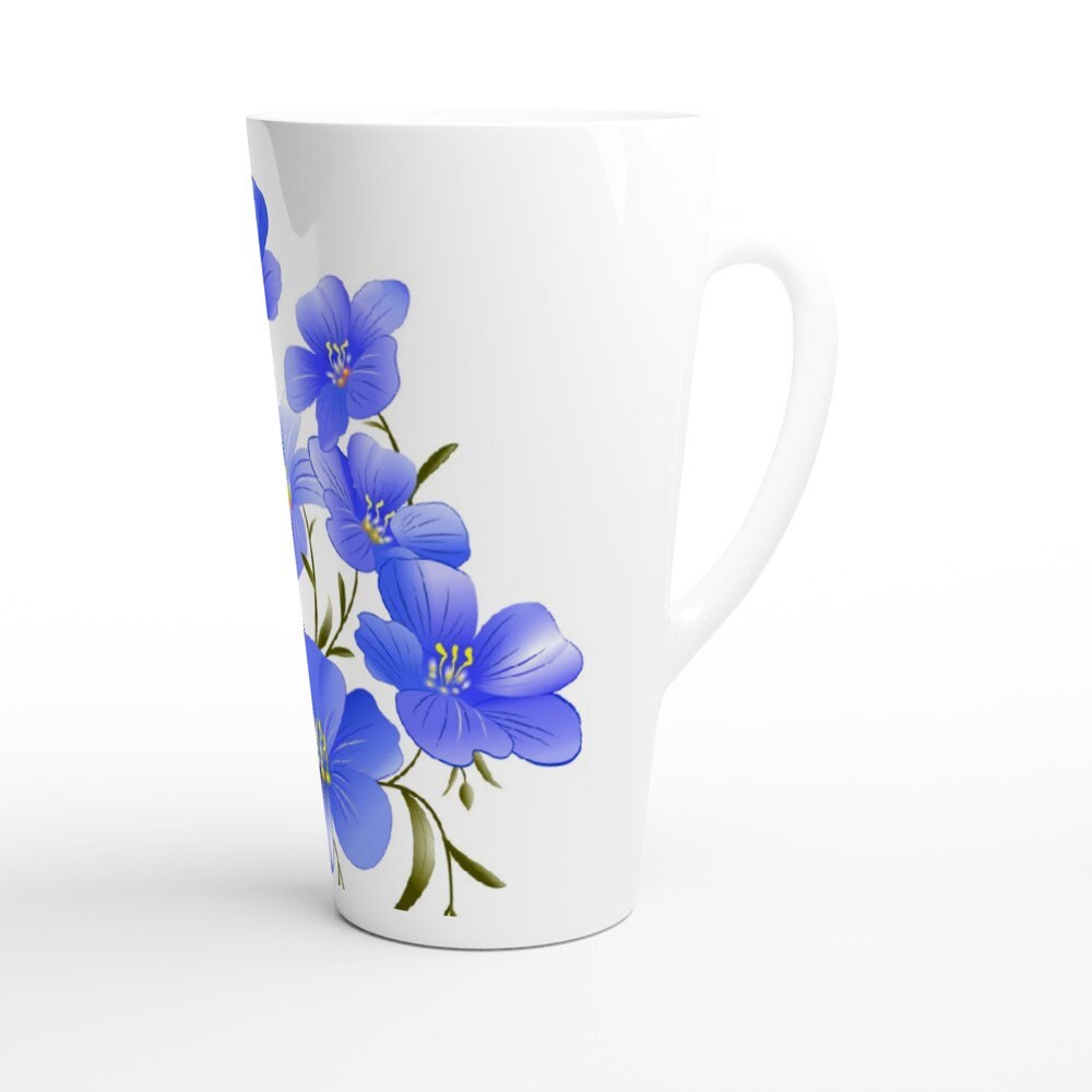 Beautiful Blue Floral Coffee Cup, Custom Tea Cup, White Latte 17oz ...