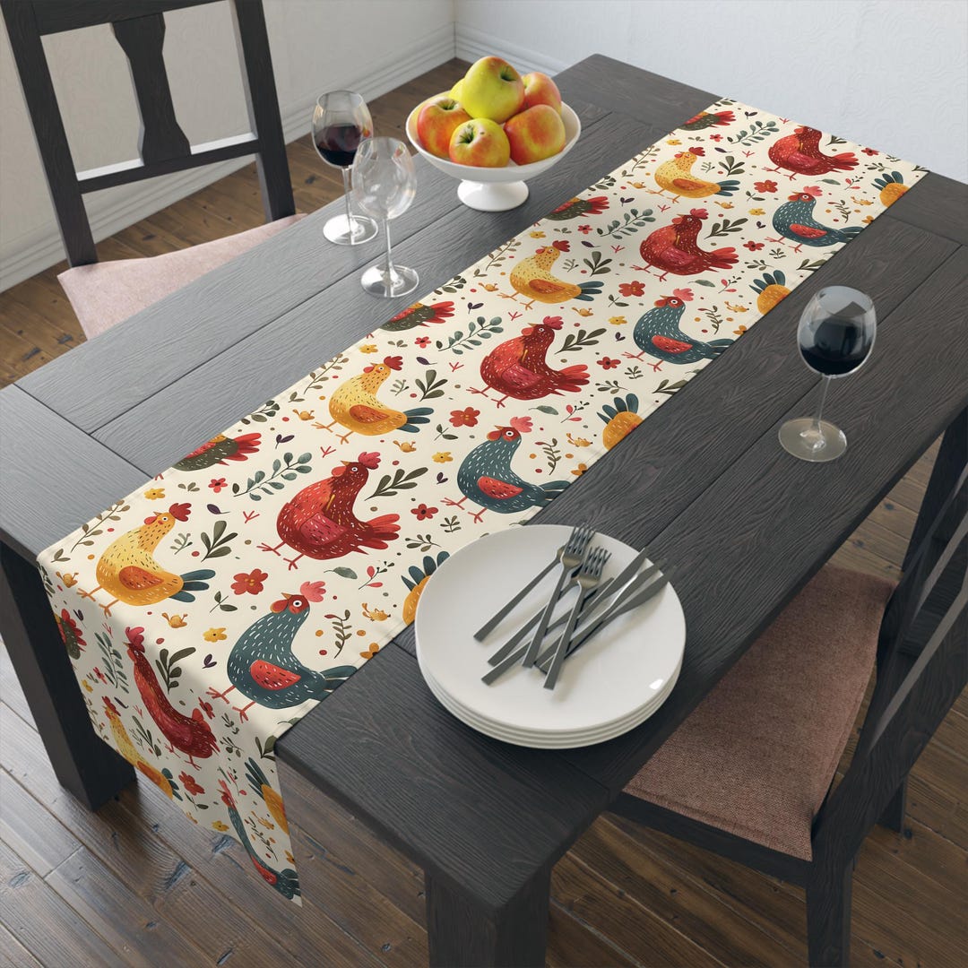 Farmhouse Chicken Table Runner: Cotton-poly Twill Spring Kitchen Decor ...