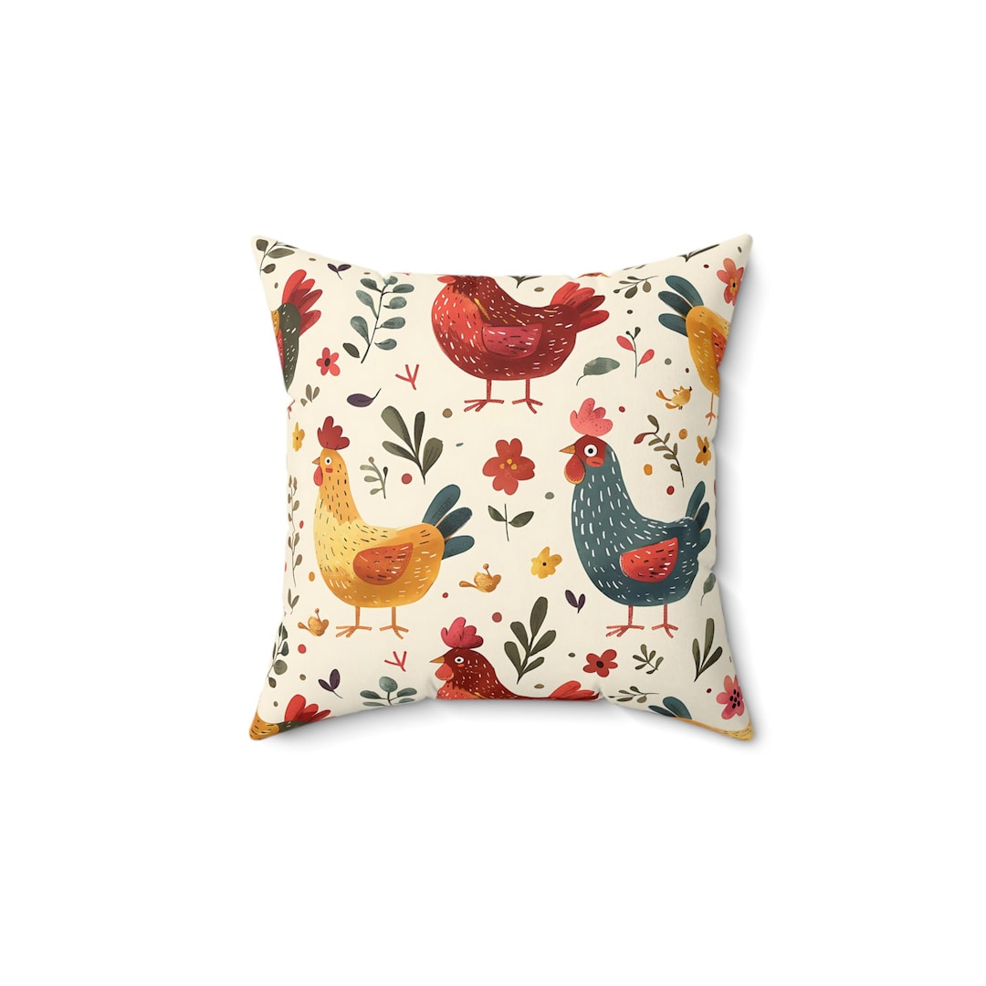 Farmhouse Chickens Pillow Spun Polyester Square Pillow | Double-sided ...