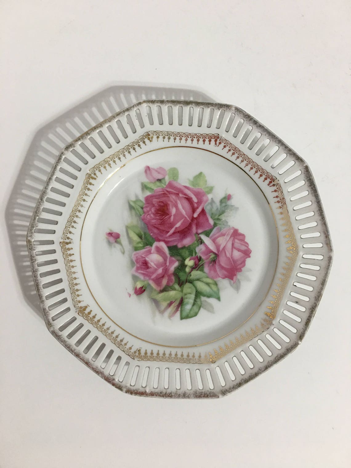 Vintage Pink Rose Plate Bavaria - Etsy