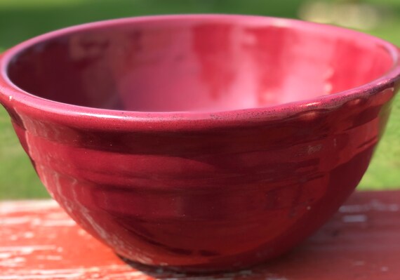 Vintage USA Burgundy Maroon Pottery Bowl - Etsy