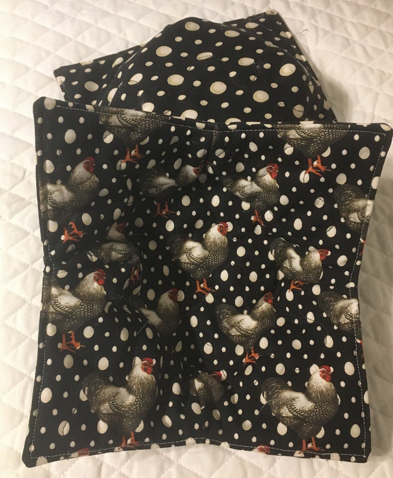 Quilted Microwave Bowl Cozy/ Holder Chicken and Rooster Print | Etsy